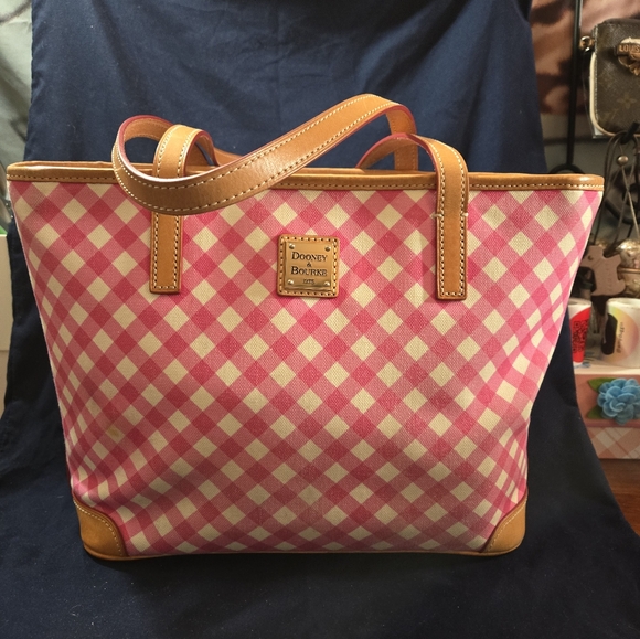 Dooney & Bourke | Bags | Dooney Bourke Pink And White Gingham Tote Guc ...